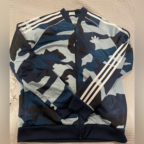 adidas | Shirts & Tops | Adidas Boys Track Jacket Camo Blue Zip | Poshmark